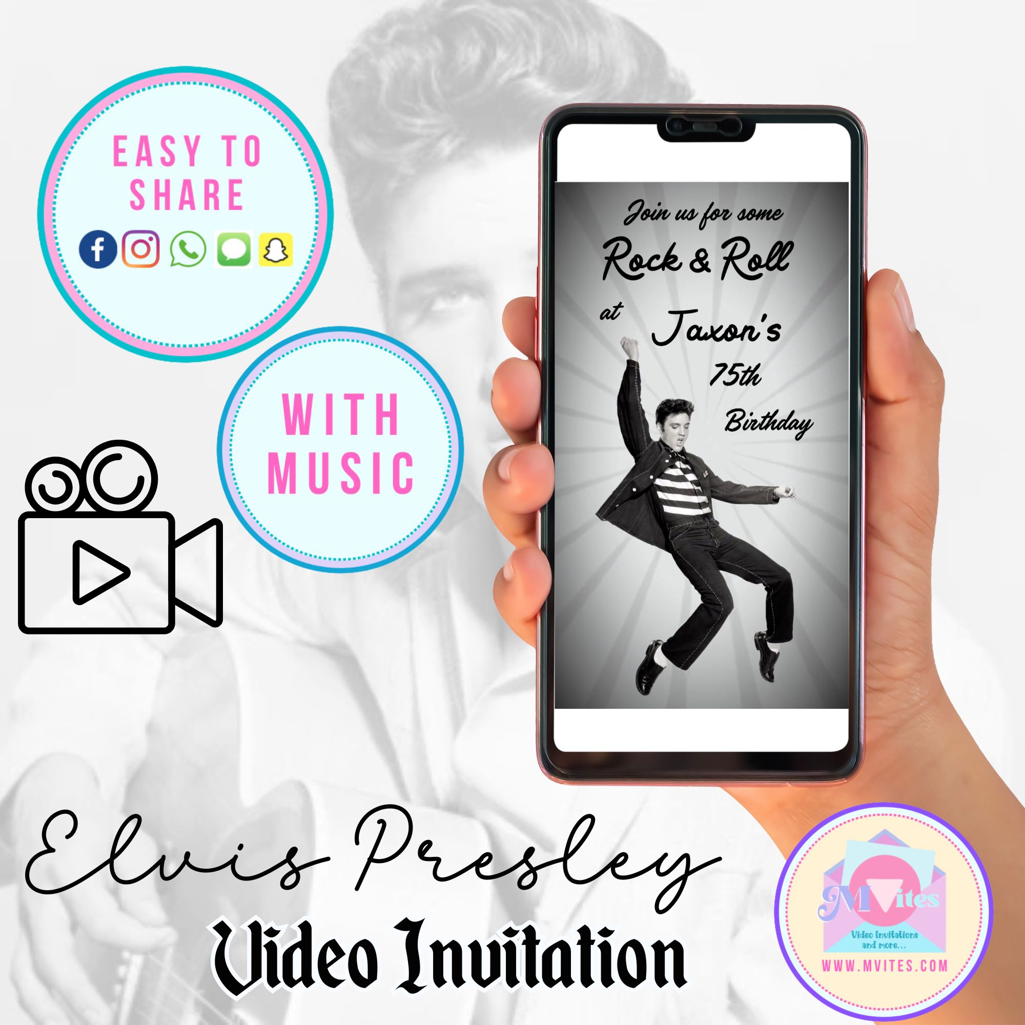🎸 Elvis Presley Video Invitation – 50s Rock n’ Roll Birthday Party ...